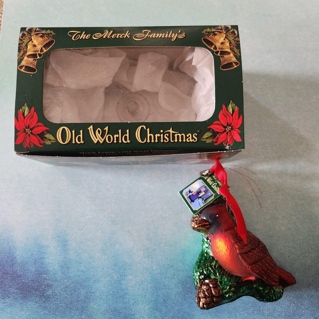 Vintage Merck Christmas Ornament - CARDINAL ON BRANCH - Boxed With Tag ...