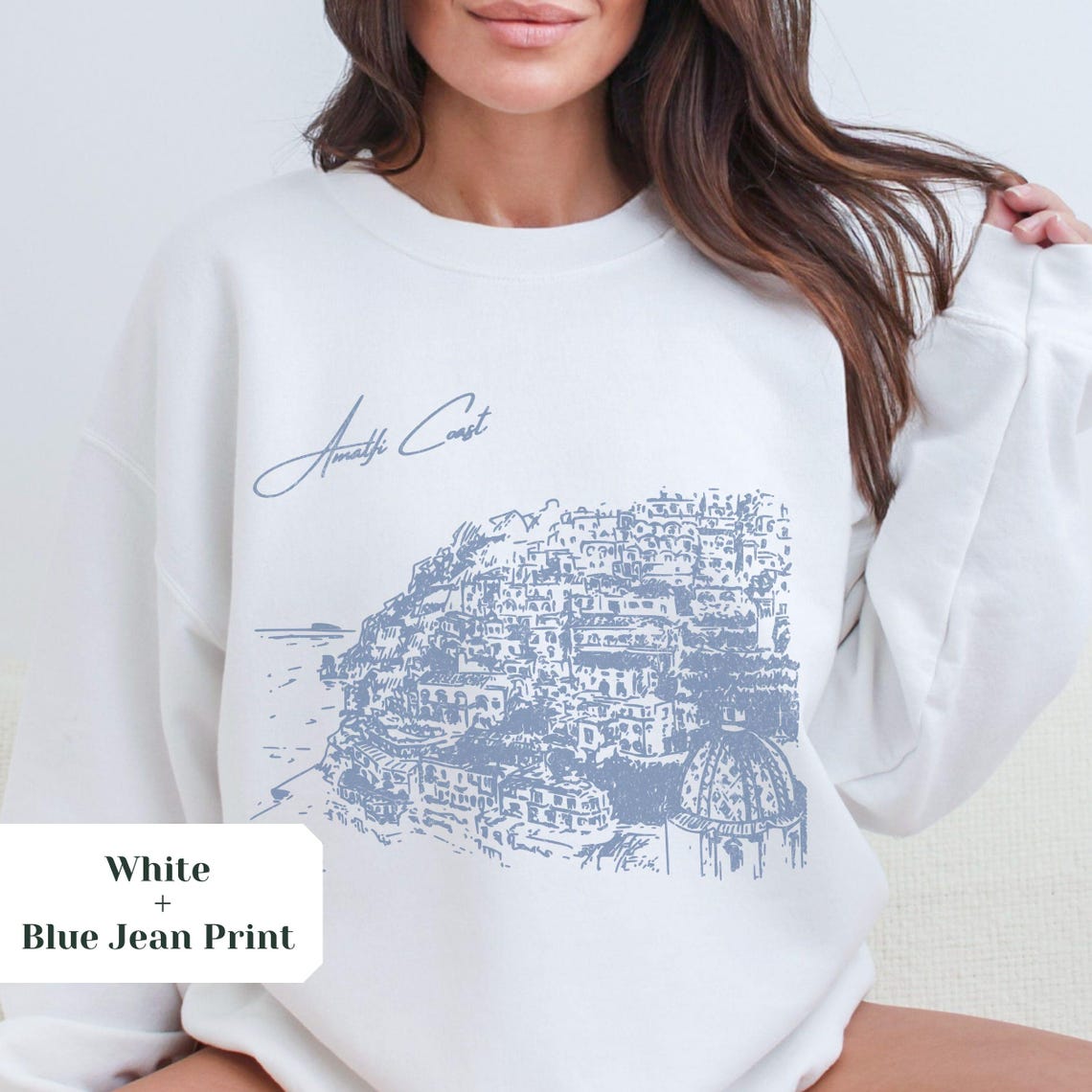 Amalfi Coast Crewneck Sweatshirt, Vintage Italian Coastal Landscape ...