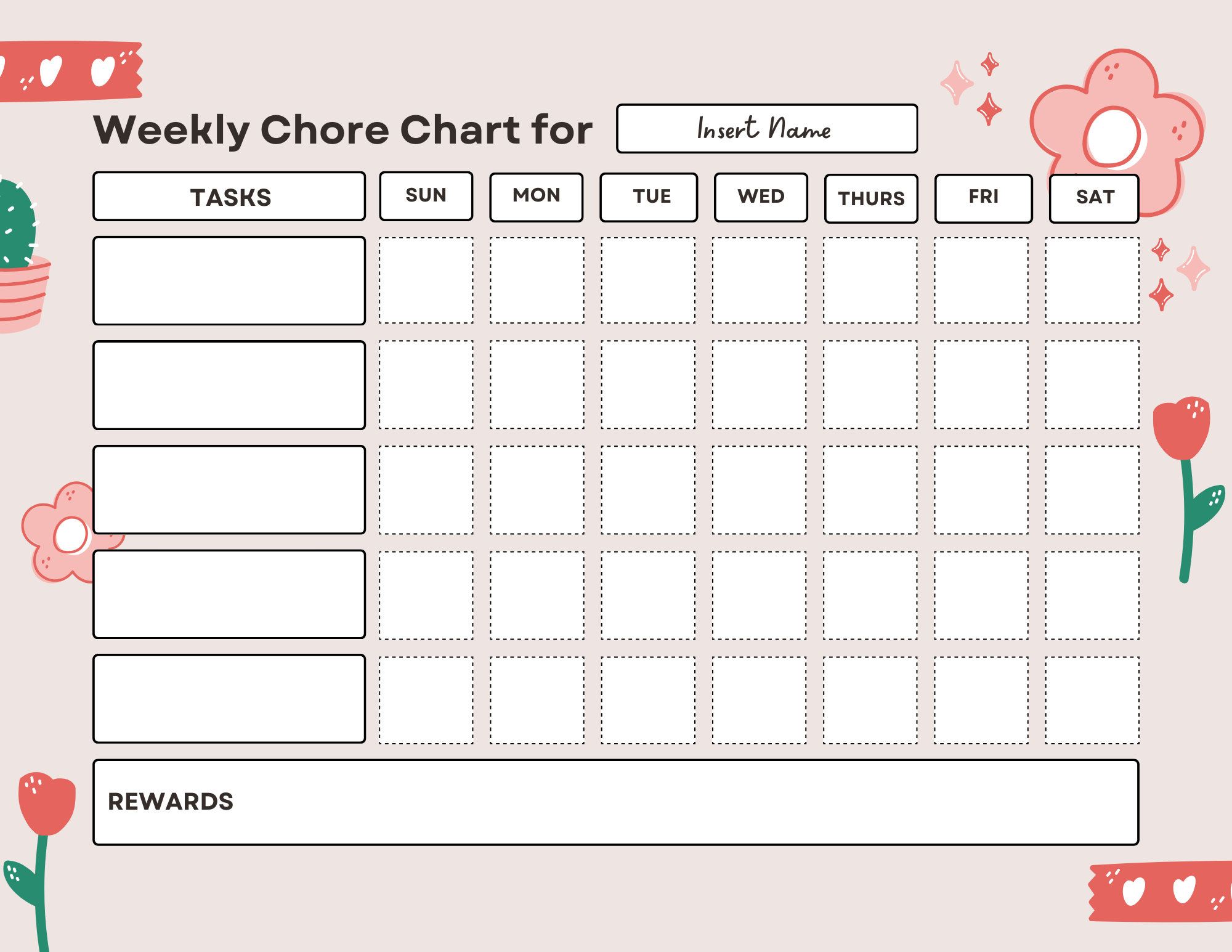 Digital Print, Chore Chart, Kids Weekly Chore Chart - Etsy