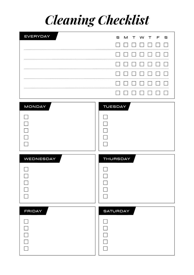 Cleaning Checklist, Daily Cleaning, Weekly Cleaning, Checklist - Etsy