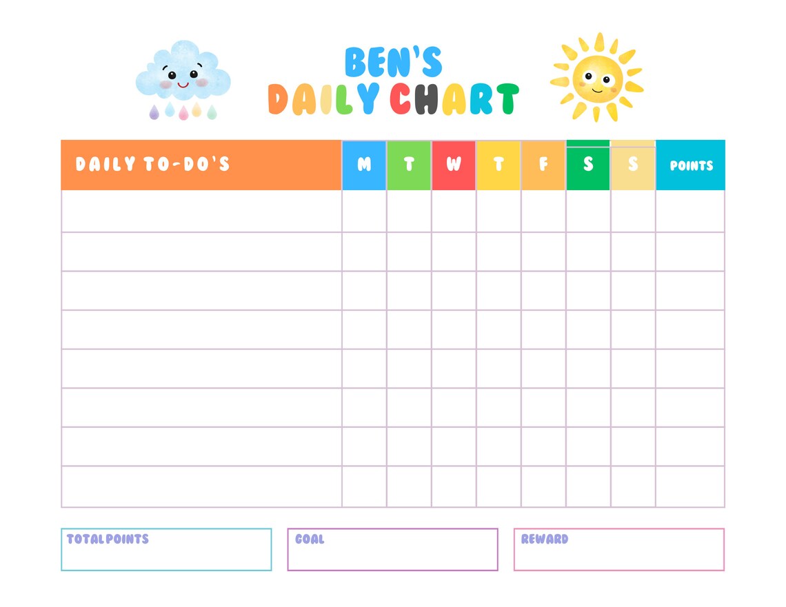 Daily to Do List for Kids, Chore Chart, Kids Organization, Summer ...