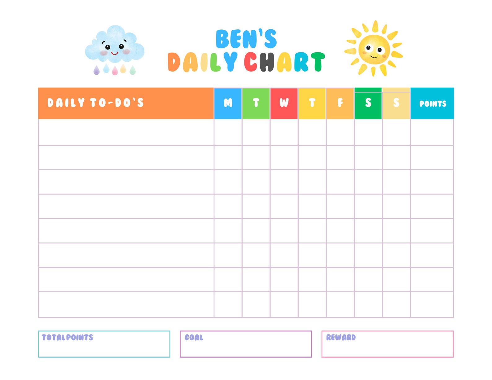 Daily to Do List for Kids, Chore Chart, Kids Organization, Summer ...