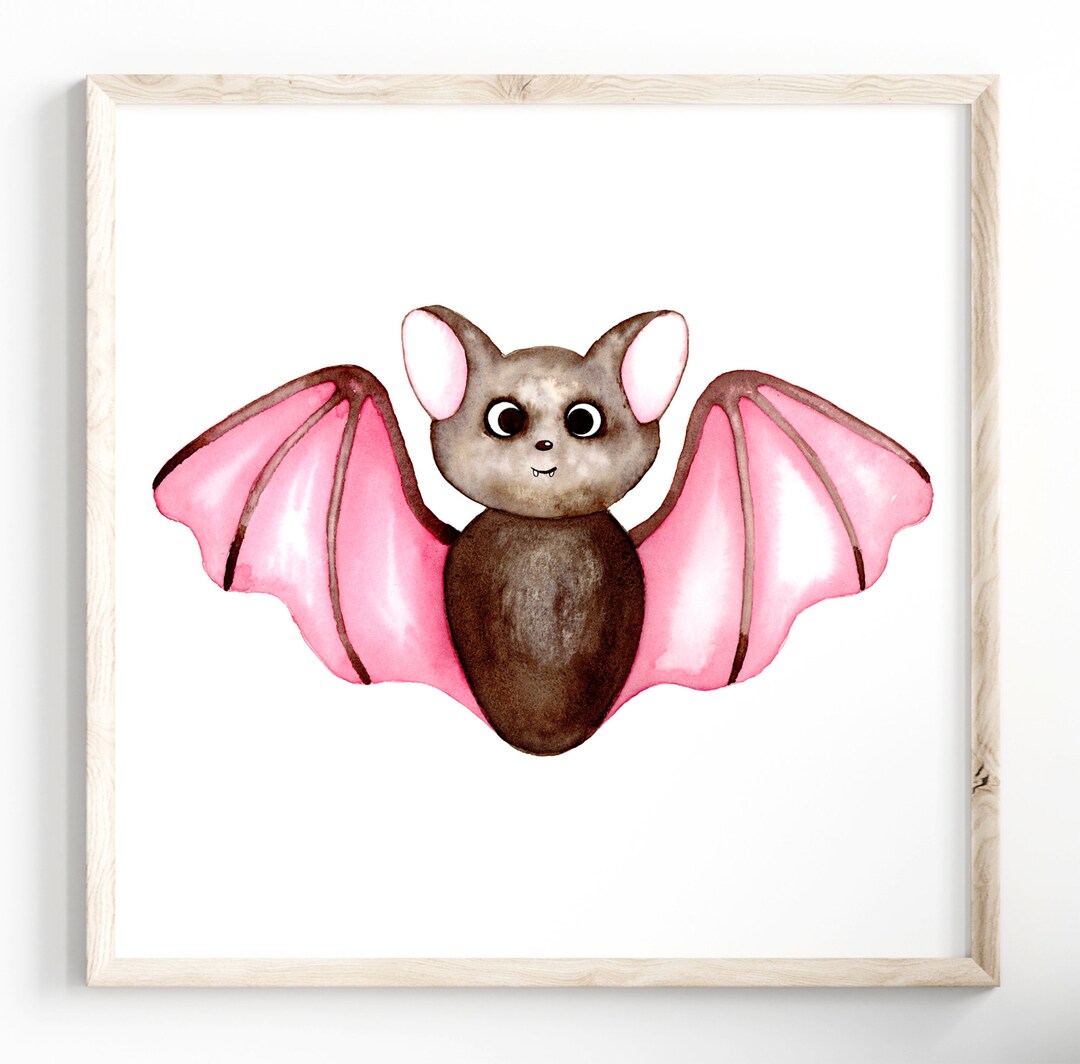 Baby Bat Printable Nursery Wall Art Cute Pink Brown Bat Wall Decor ...