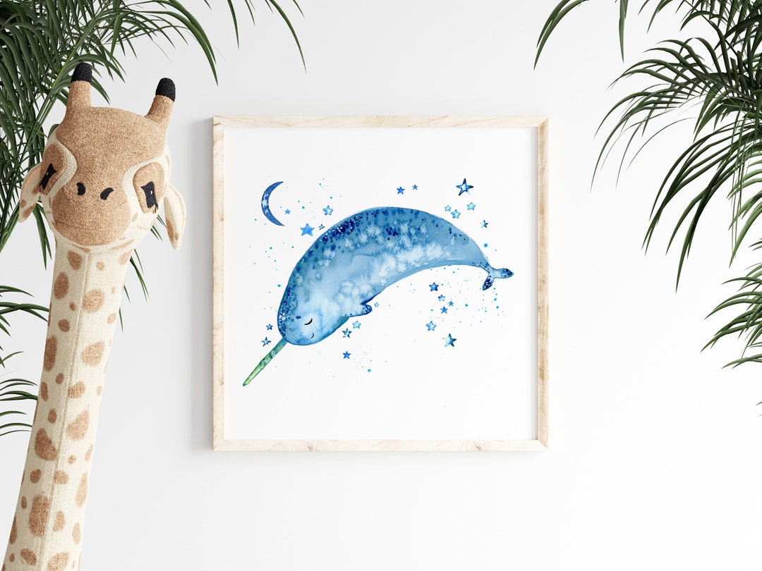 Narwhal Sea Animal Printable, Nursery Ocean Prints, Cute Baby Narwhal ...