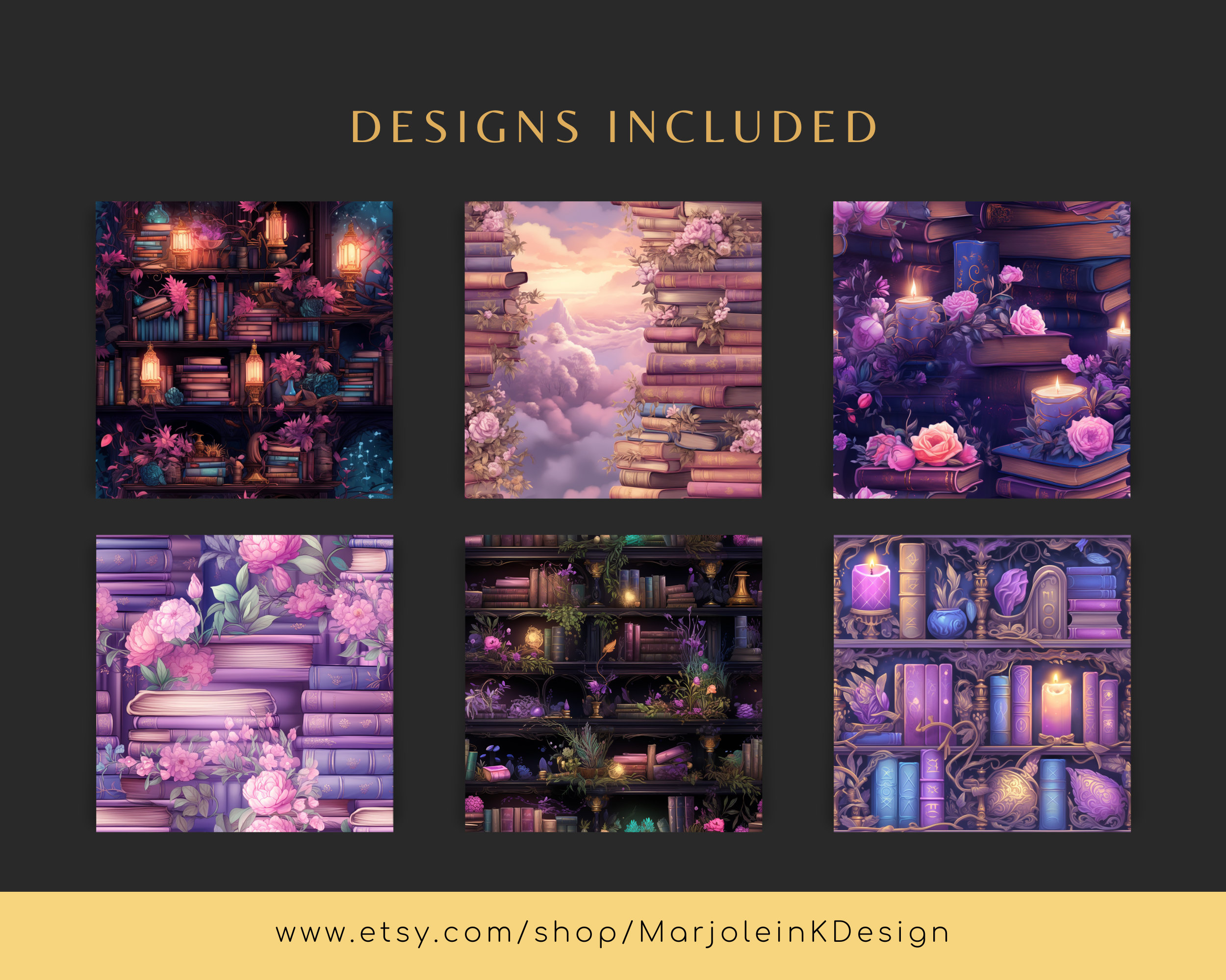 Fantasy Romance Books Digital Paper , Books Seamless Pattern, Digital ...