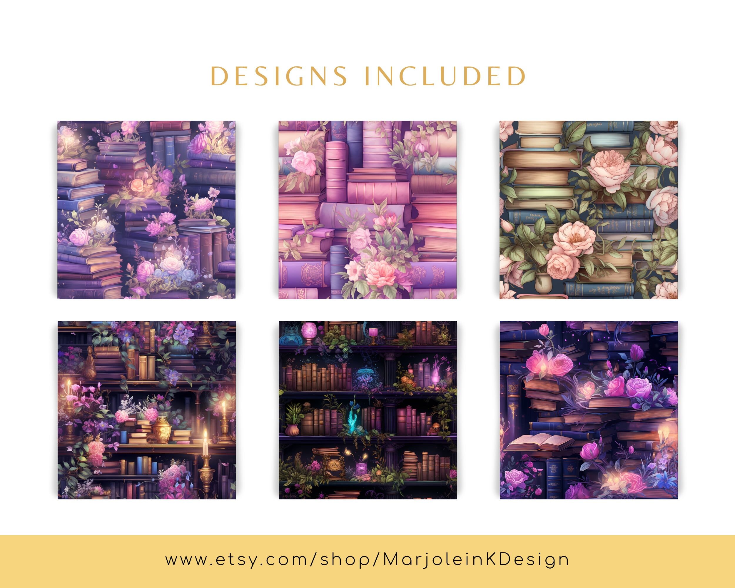 Fantasy Romance Books Digital Paper , Books Seamless Pattern, Digital ...