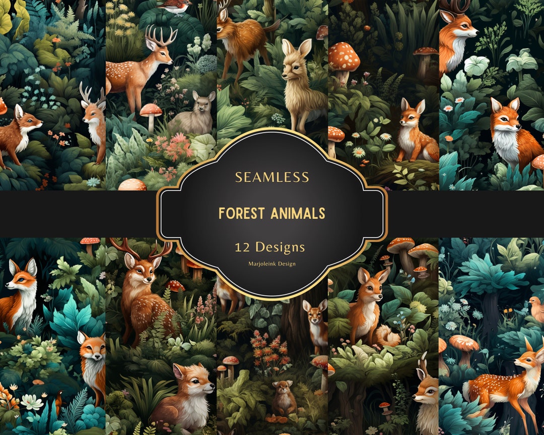 Forest Animals Digital Paper, Seamless Design, Cute Animal Seamless ...