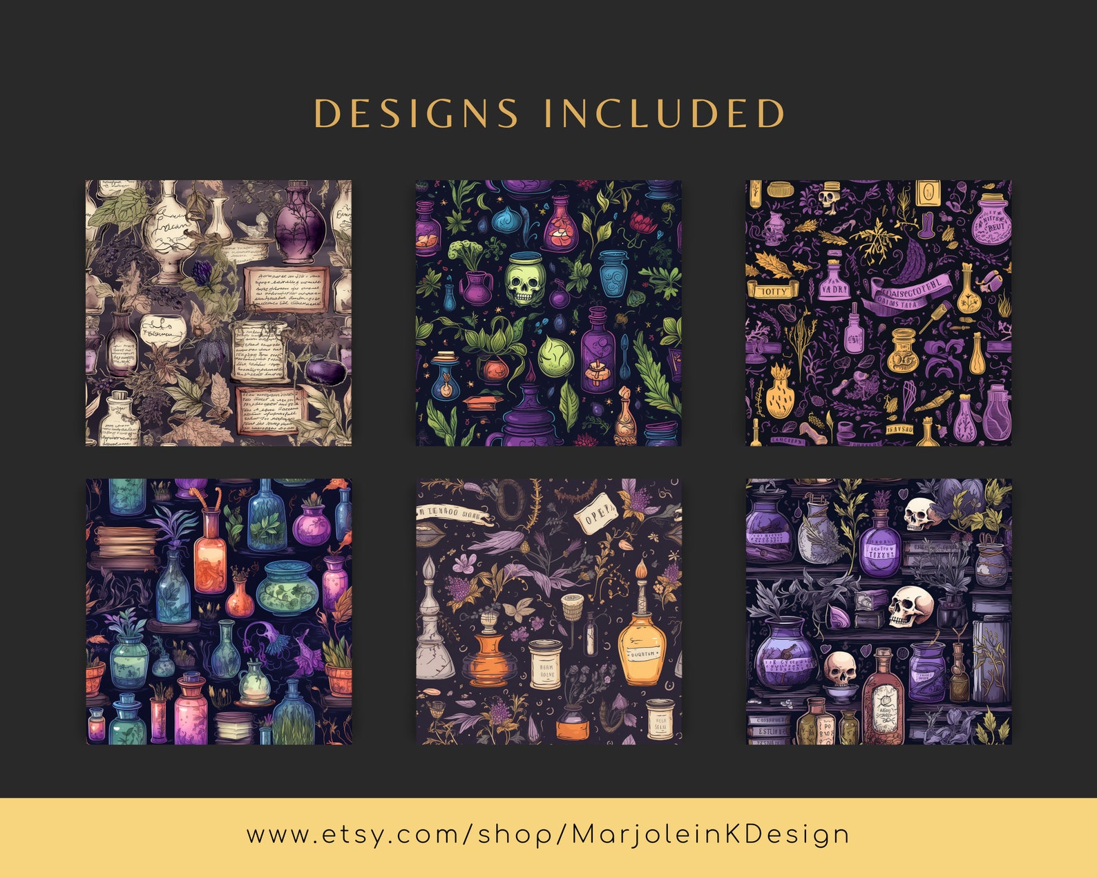 Witchy Spells and Potions Digital Paper, Seamless Witch Pattern ...