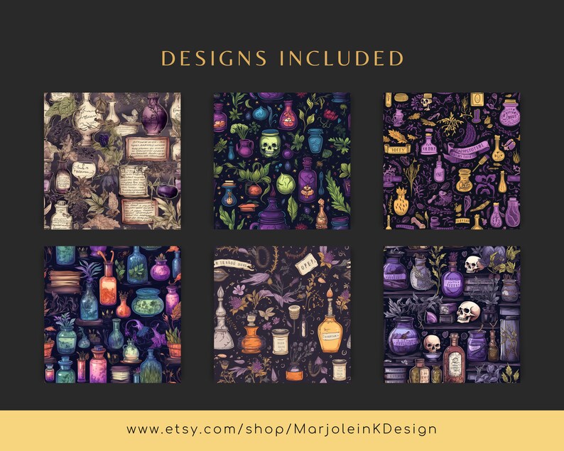 Witchy Spells and Potions Digital Paper, Seamless Witch Pattern ...