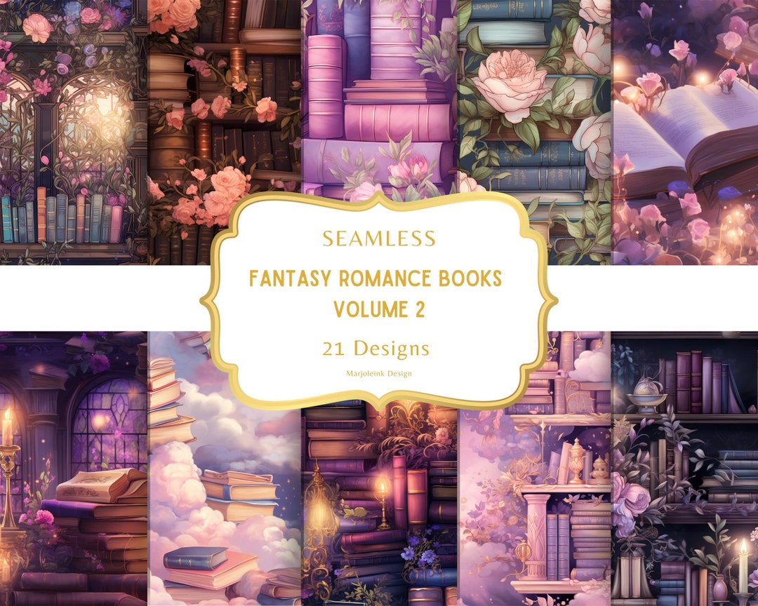 Fantasy Romance Books Digital Paper , Books Seamless Pattern, Digital ...