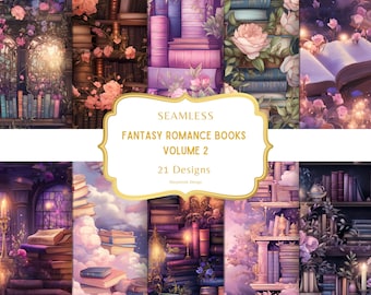 Fantasy Romance Books Digital Paper , Books Seamless Pattern, Digital ...