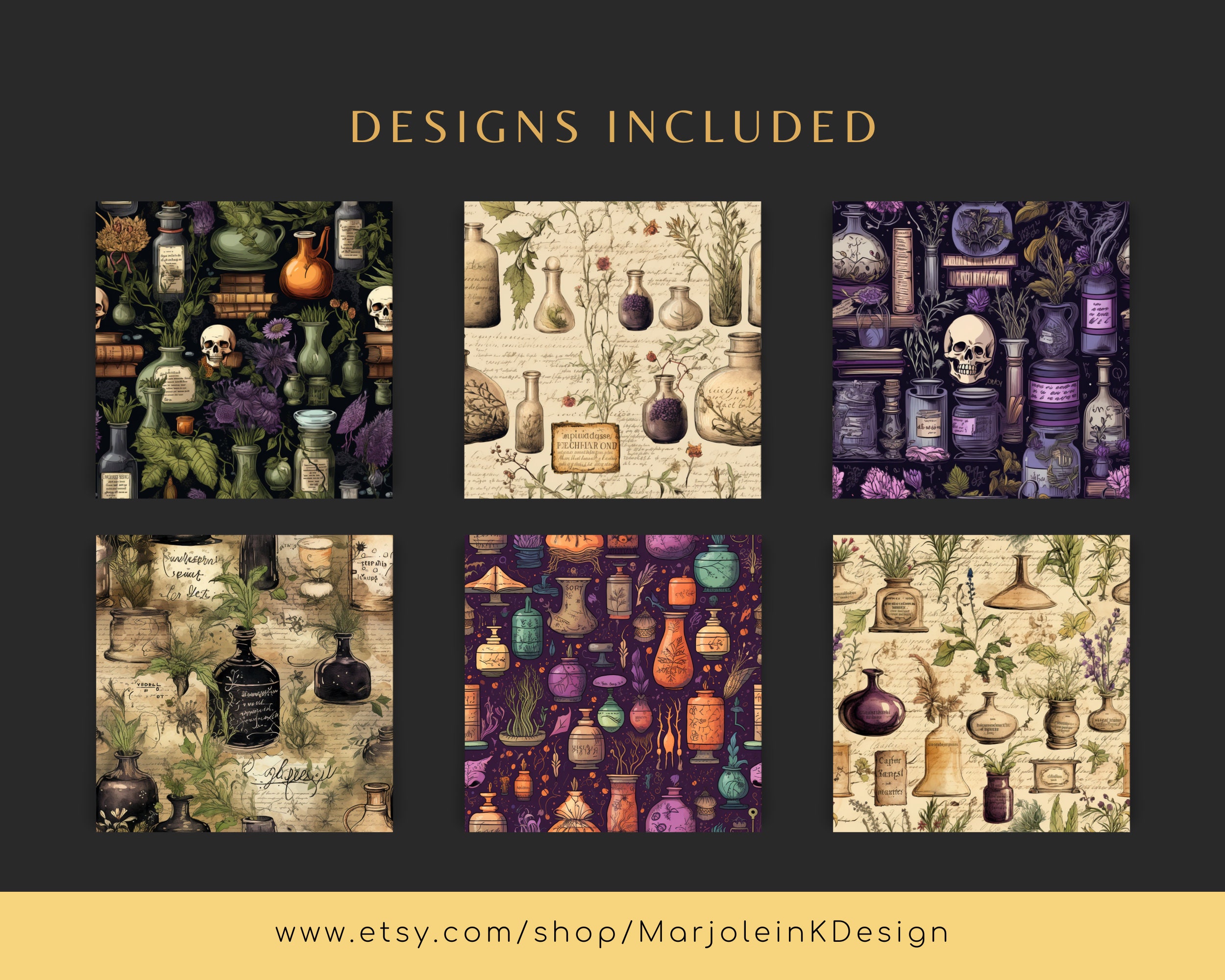 Witchy Spells and Potions Digital Paper, Seamless Witch Pattern ...