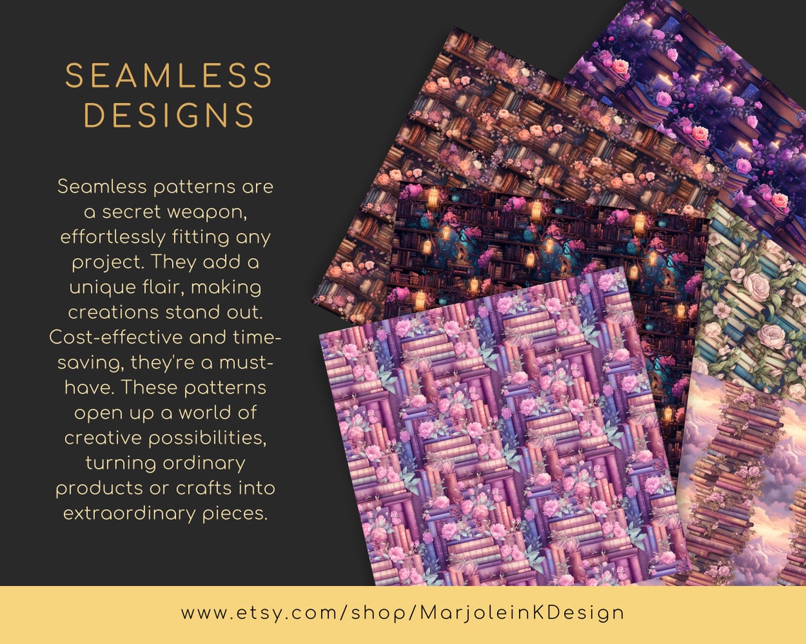 Fantasy Romance Books Digital Paper , Books Seamless Pattern, Digital ...