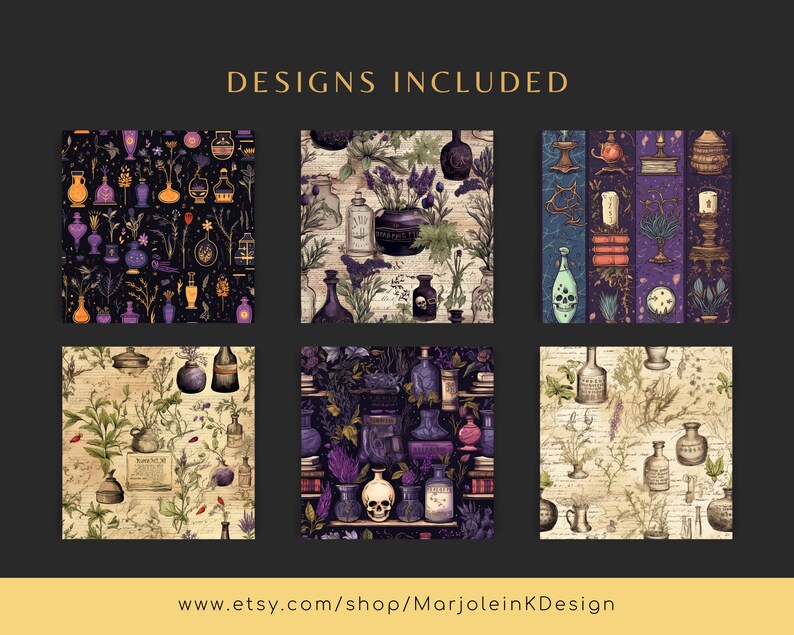 Witchy Spells and Potions Digital Paper, Seamless Witch Pattern ...