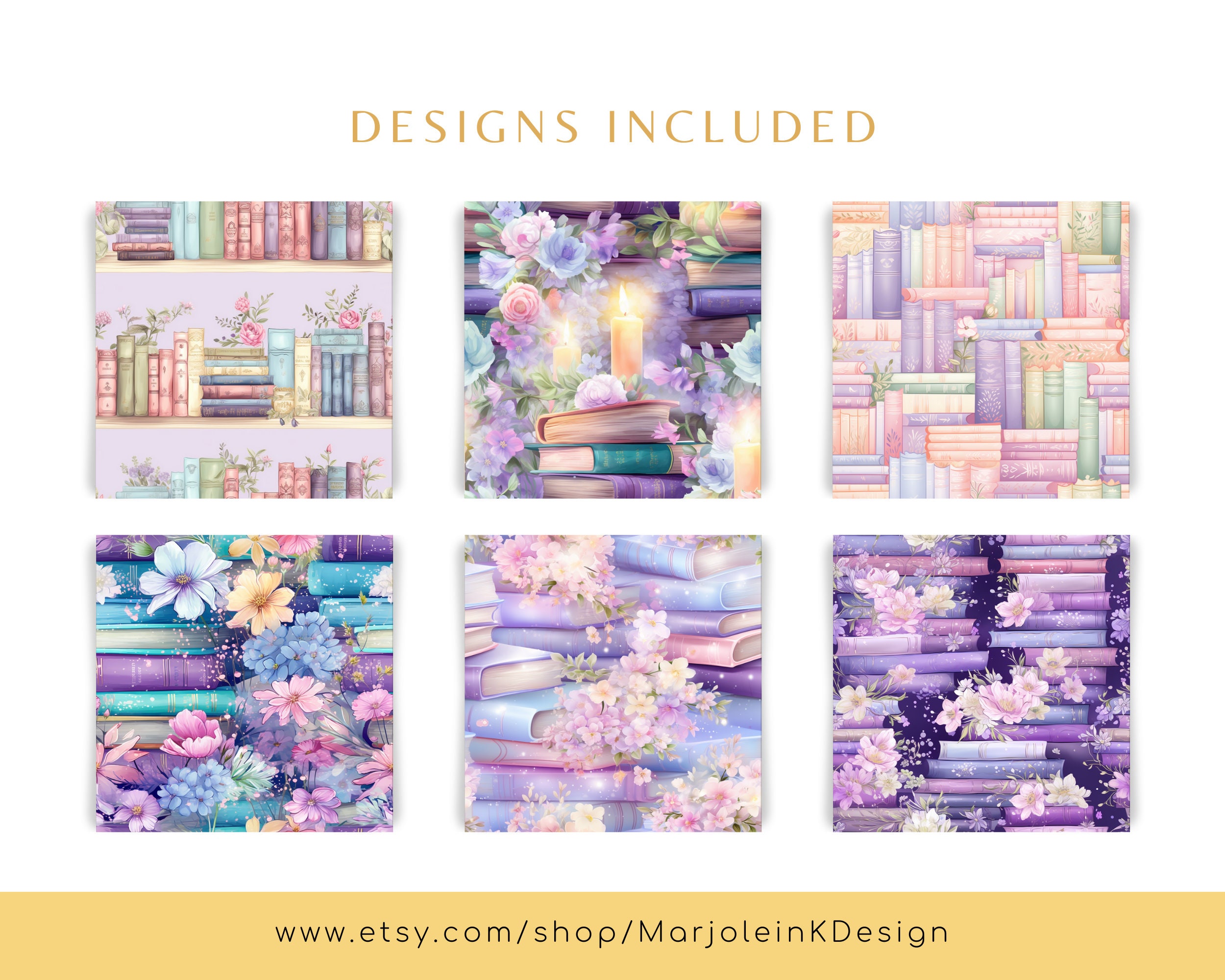 Books Digital Paper, Colorful Bookish Seamless Pattern, Books Seamless ...