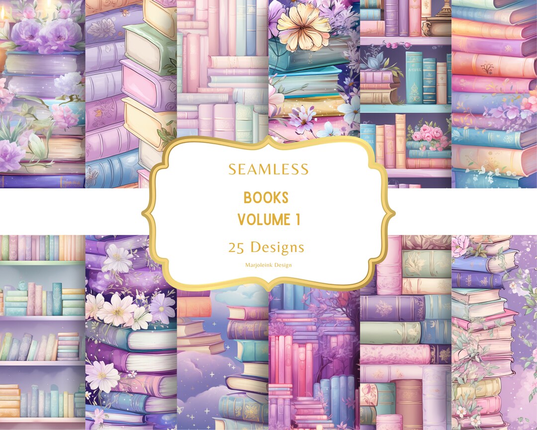 Books Digital Paper, Colorful Bookish Seamless Pattern, Books Seamless ...