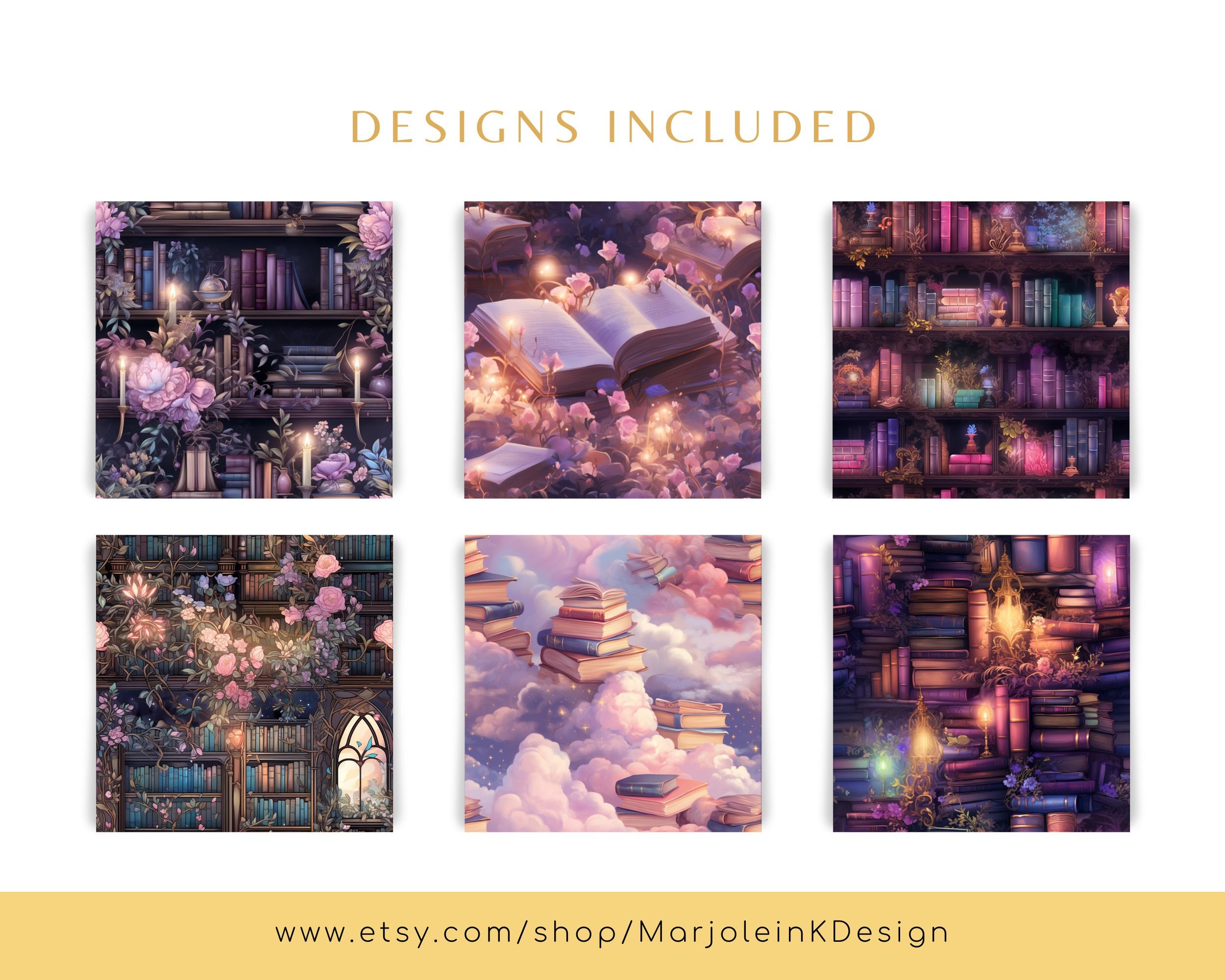 Fantasy Romance Books Digital Paper , Books Seamless Pattern, Digital ...