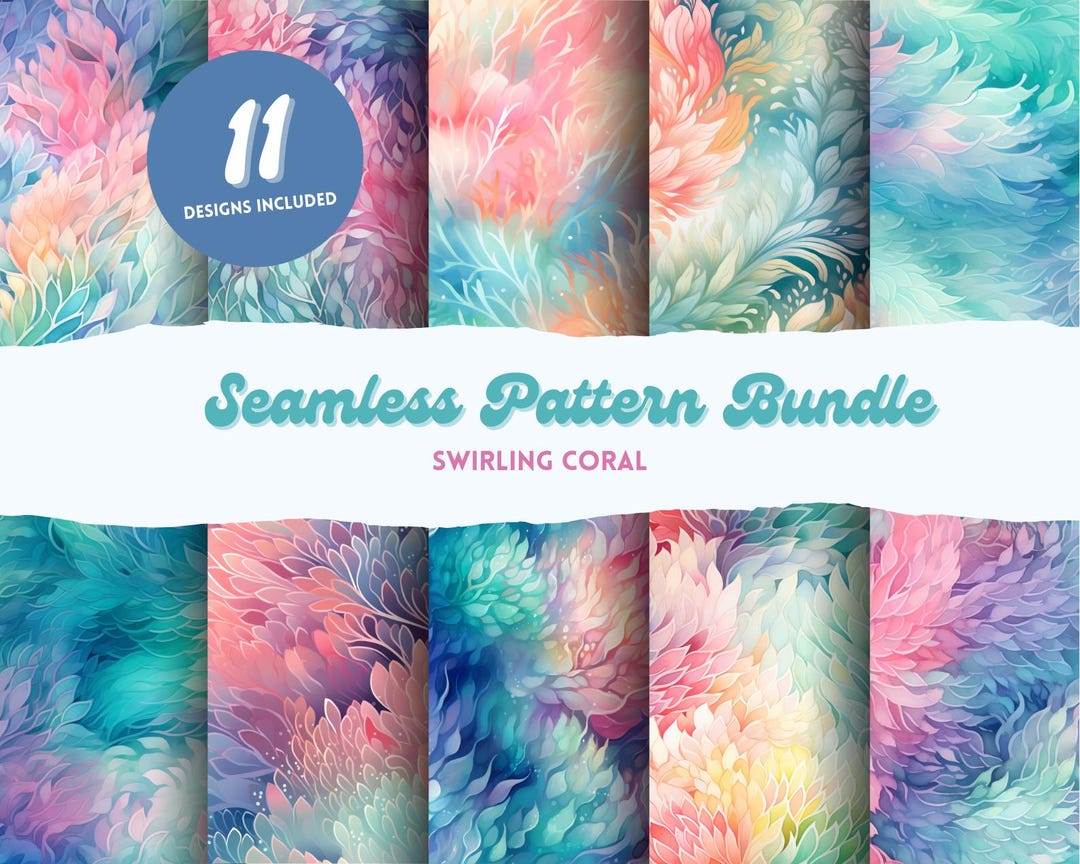 Swirling Coral Seamless Pattern Bundle, Abstract Patterns, Digital ...