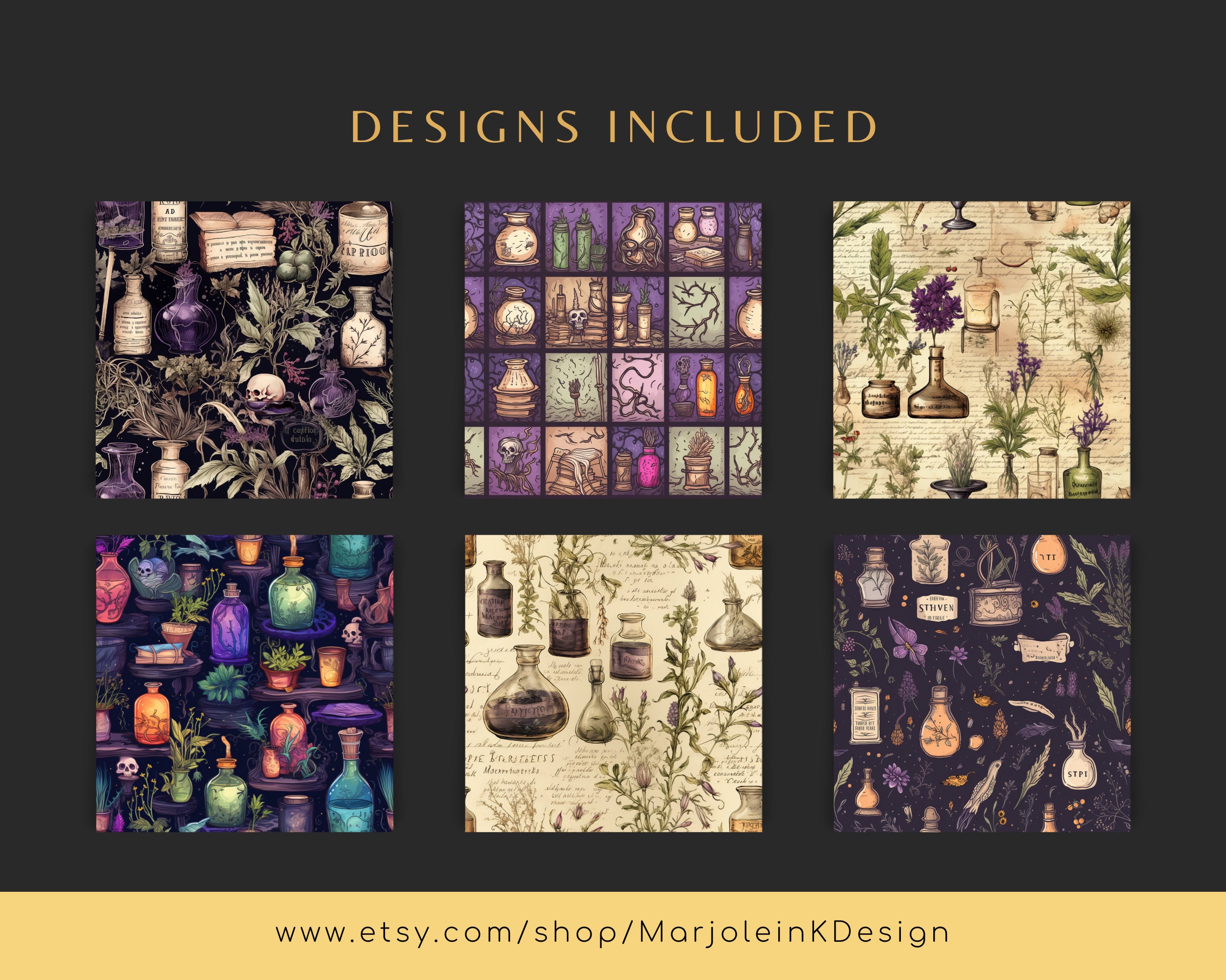 Witchy Spells and Potions Digital Paper, Seamless Witch Pattern ...