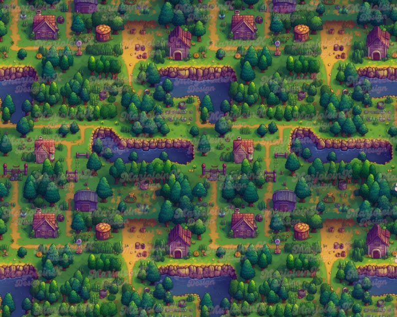 Stardew Valley Inspired Seamless Pattern, Seamless Digital Paper, Pixel ...