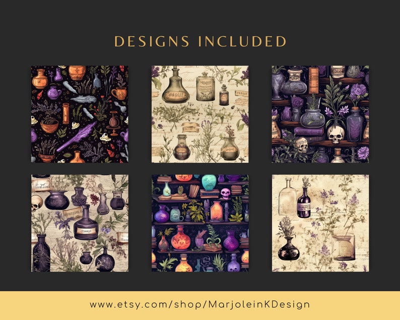 Witchy Spells and Potions Digital Paper, Seamless Witch Pattern ...