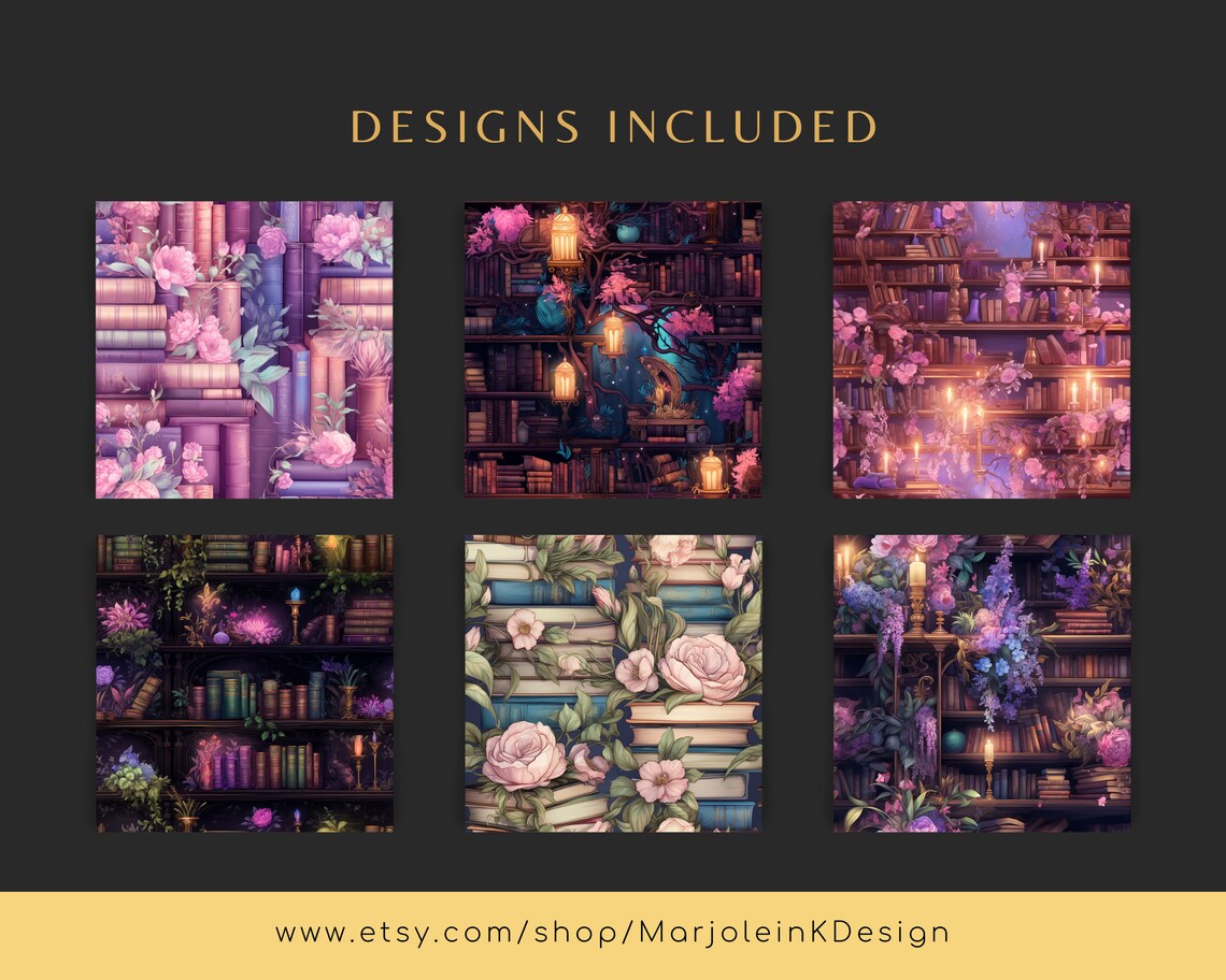 Fantasy Romance Books Digital Paper , Books Seamless Pattern, Digital ...