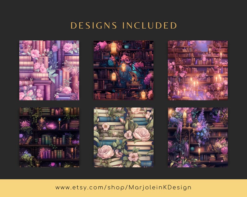 Fantasy Romance Books Digital Paper , Books Seamless Pattern, Digital ...