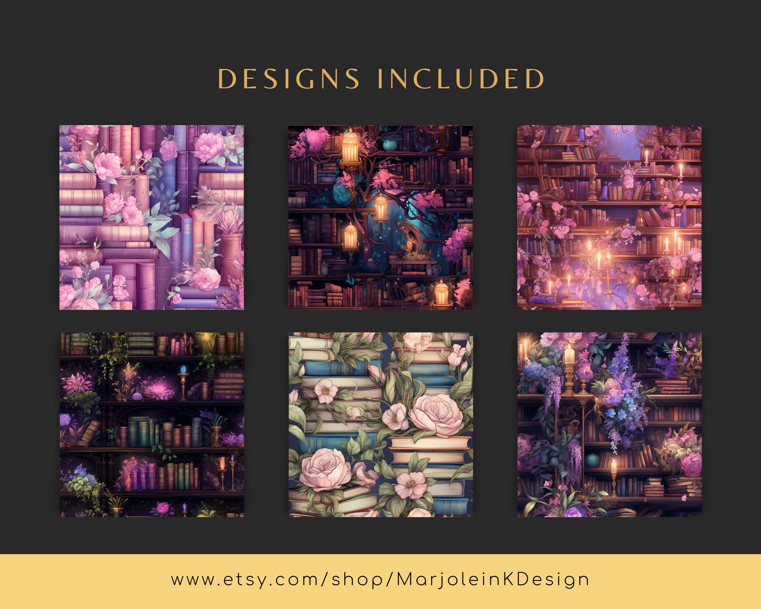 Fantasy Romance Books Digital Paper , Books Seamless Pattern, Digital ...