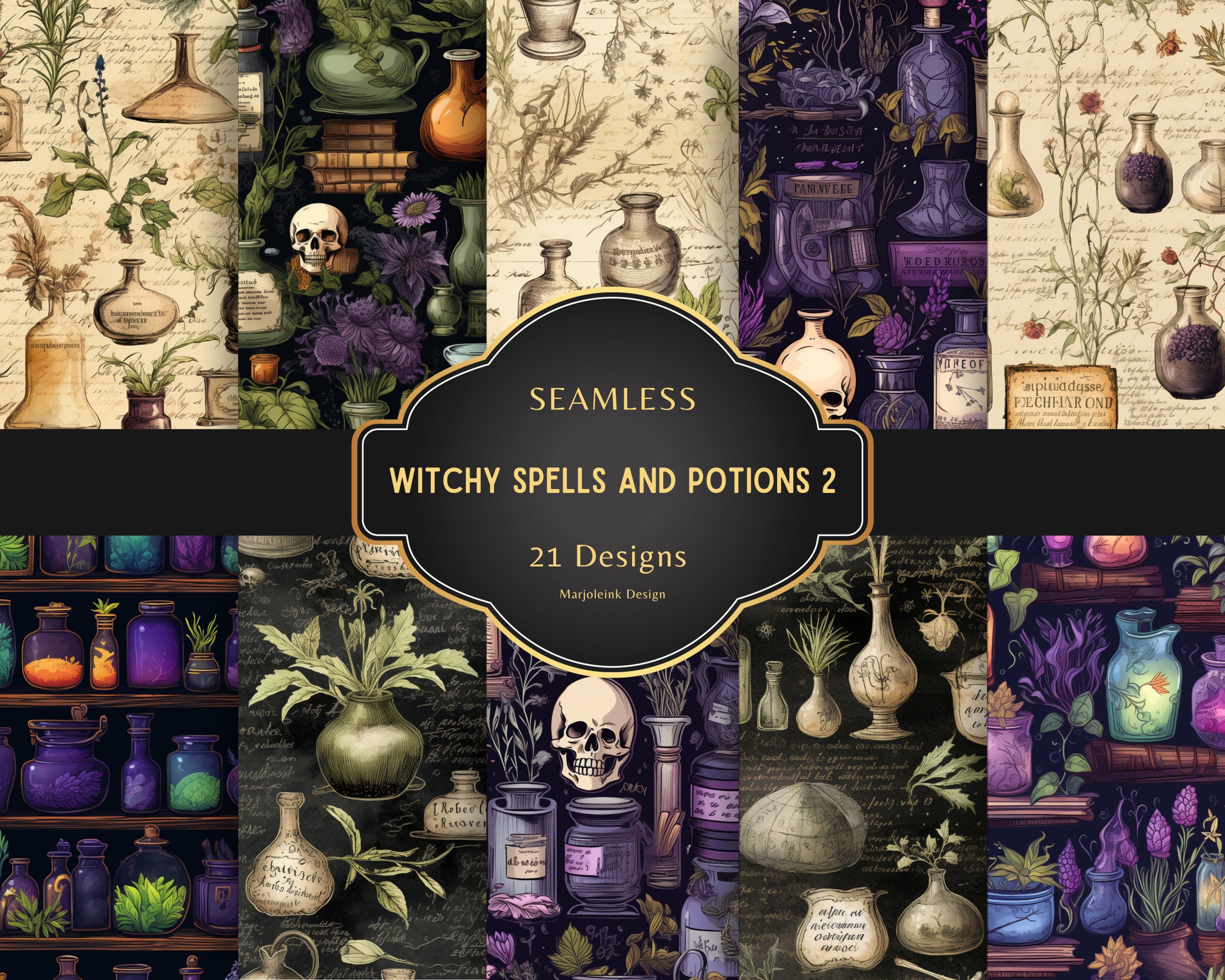 Witchy Spells and Potions Digital Paper, Seamless Witch Pattern ...