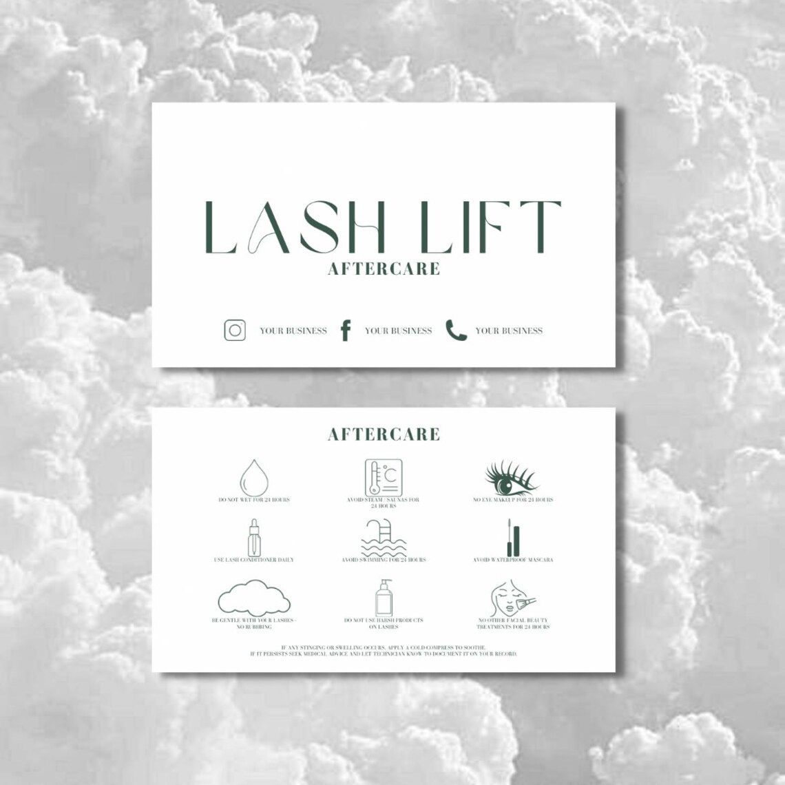 Lash Lift and Tint Aftercare Card Template, Editable Lash Lift Card ...