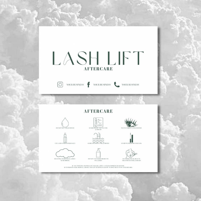 Lash Lift and Tint Aftercare Card Template, Editable Lash Lift Card ...