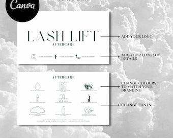 Lash Lift and Tint Aftercare Card Template, Editable Lash Lift Card ...