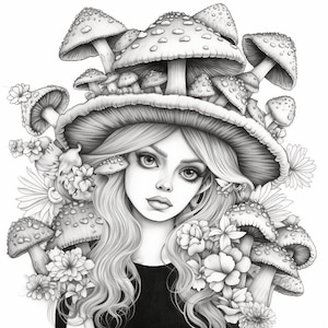Fairy Tale Coloring, Mushroom Princess Pages, Digital PDF Download ...