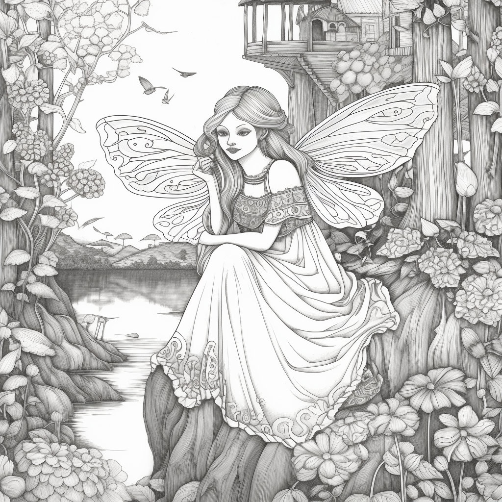 Enchanted Fairy Princess Coloring, Digital PDF Download, Magical Art ...