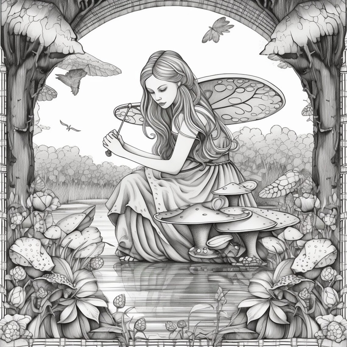 Enchanted Fairy Princess Coloring, Digital PDF Download, Magical Art ...