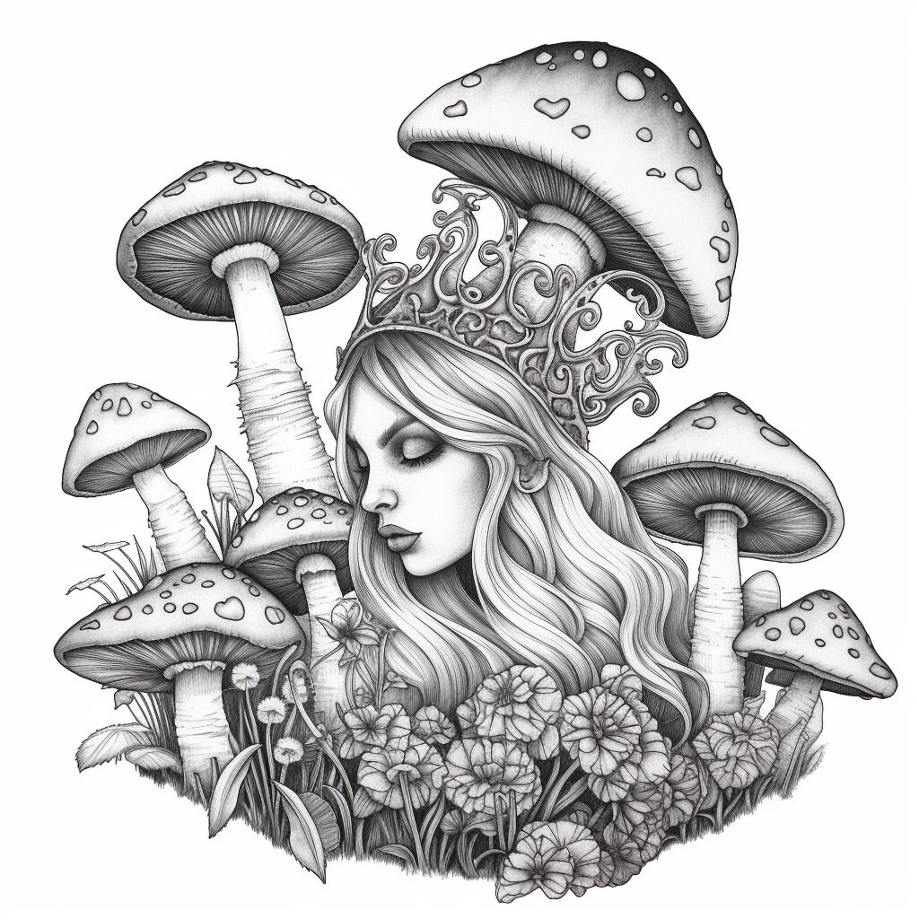 Fairy Tale Coloring, Mushroom Princess Pages, Digital PDF Download ...