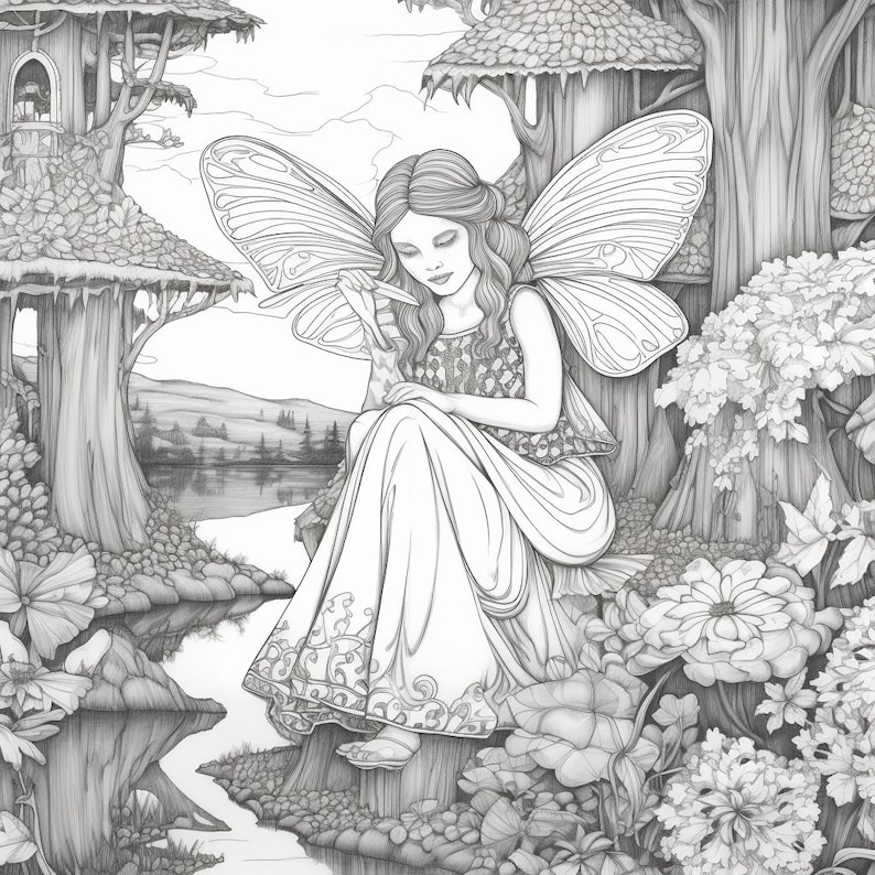 Enchanted Fairy Princess Coloring, Digital PDF Download, Magical Art ...
