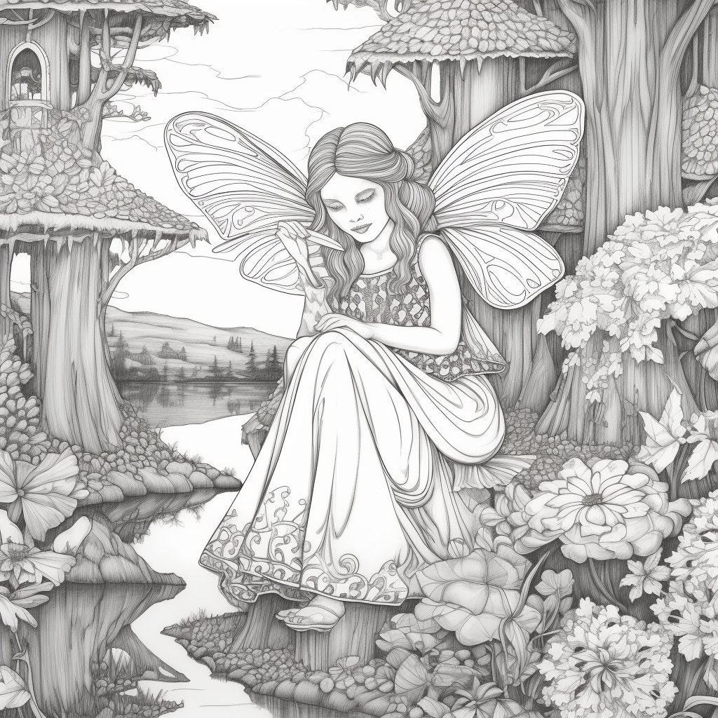 Enchanted Fairy Princess Coloring, Digital PDF Download, Magical Art ...