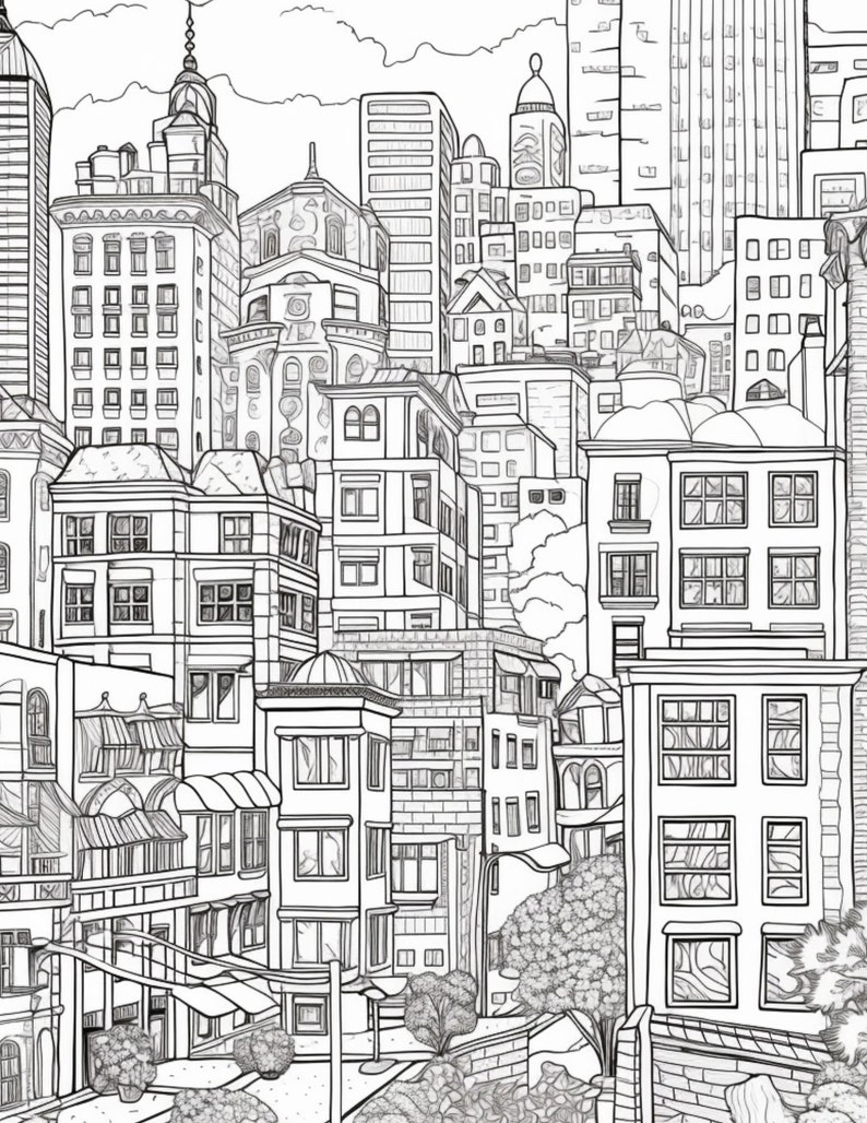 Metropolis Marvels Coloring, NYC Cityscapes, Adult Pages, Digital PDF ...