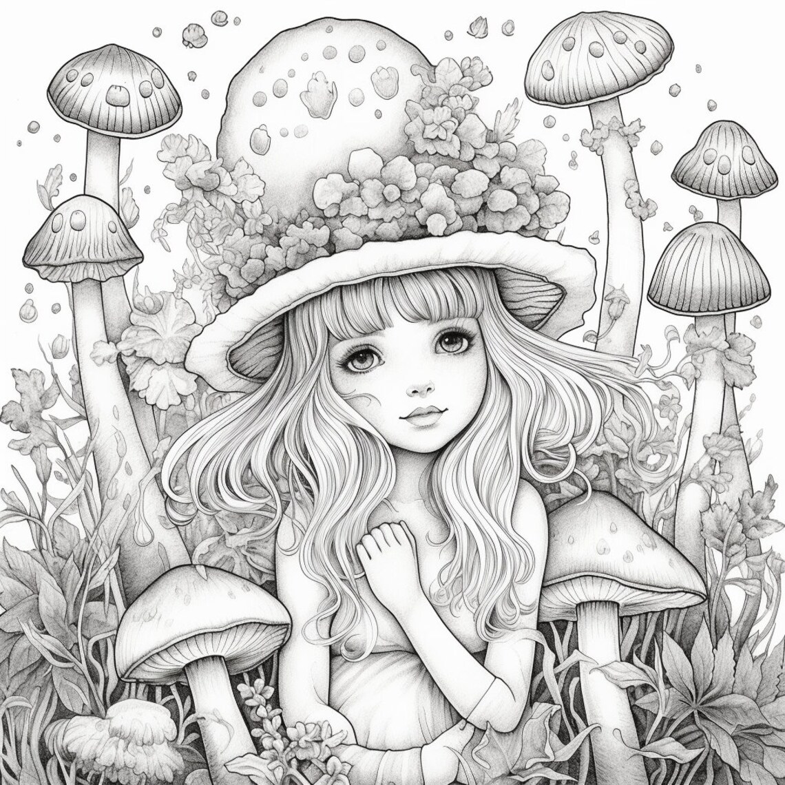 Fairy Mushroom Princess Coloring, Adult Book, Digital PDF Download ...