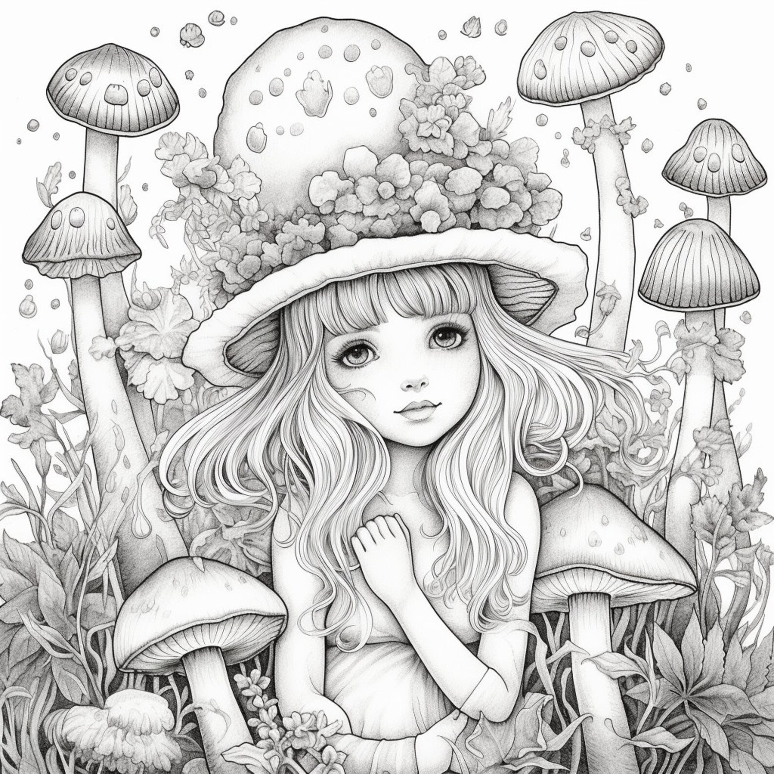 Fairy Mushroom Princess Coloring, Adult Book, Digital PDF Download ...
