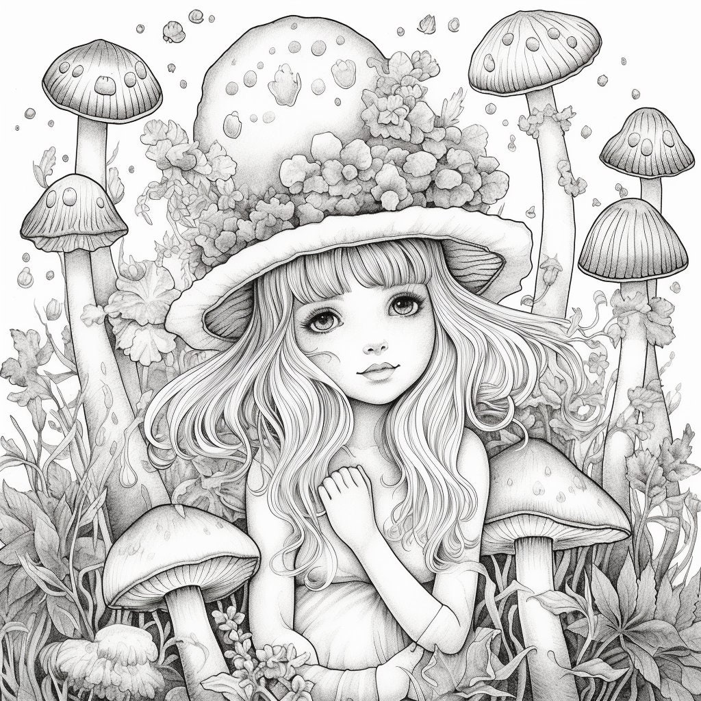 Fairy Mushroom Princess Coloring, Adult Book, Digital PDF Download ...