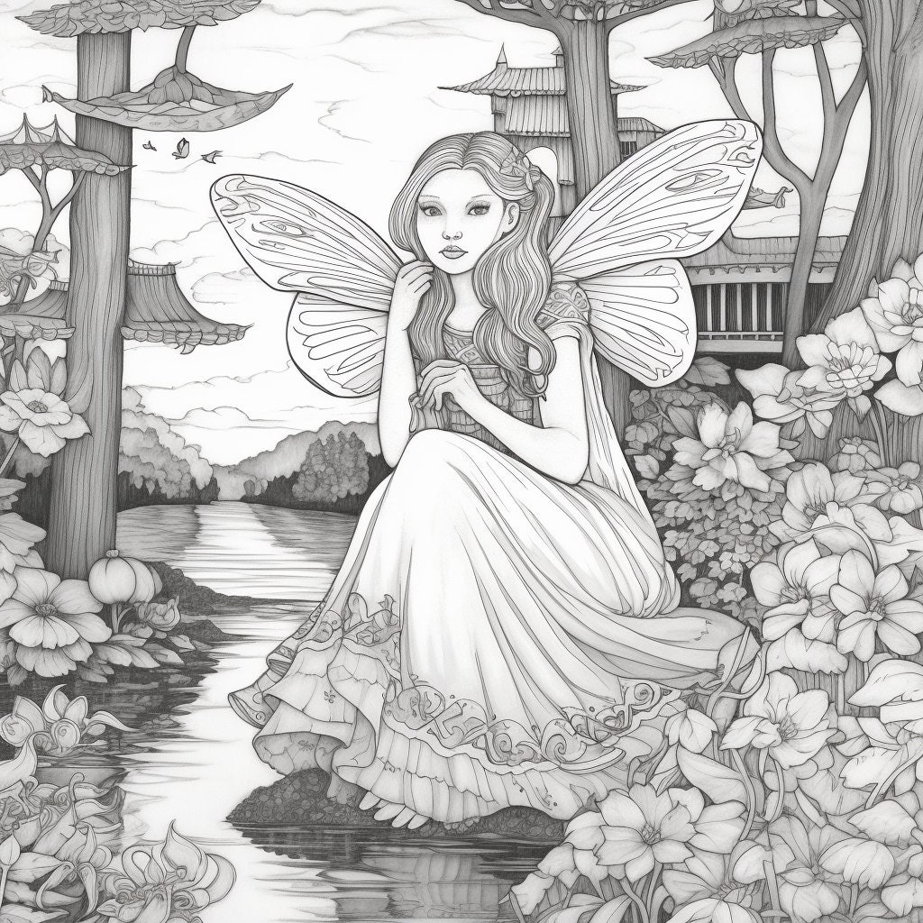 Enchanted Fairy Princess Coloring, Digital PDF Download, Magical Art ...