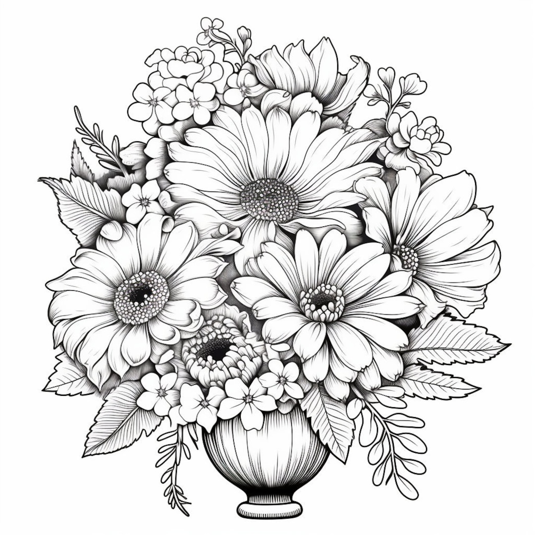 Floral Coloring Book, Exquisite Bouquets PDF, Digital Download ...