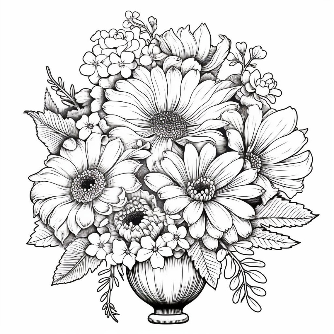 Floral Coloring Book, Exquisite Bouquets PDF, Digital Download ...