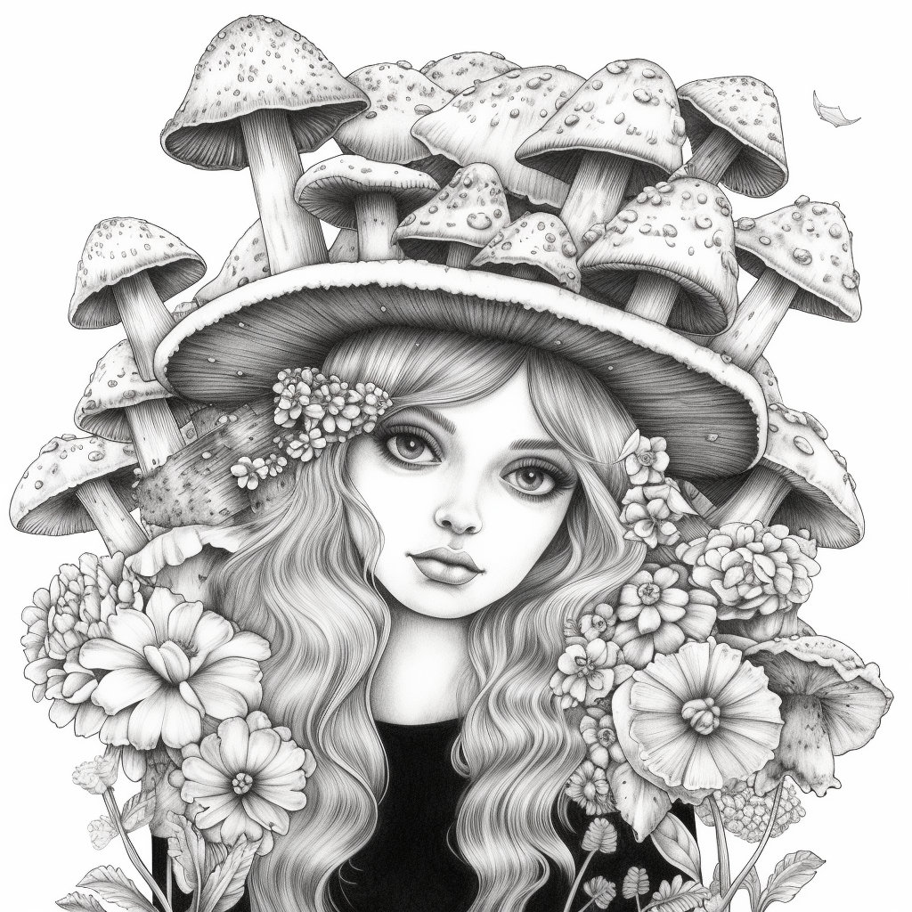 Fairy Tale Coloring, Mushroom Princess Pages, Digital PDF Download ...