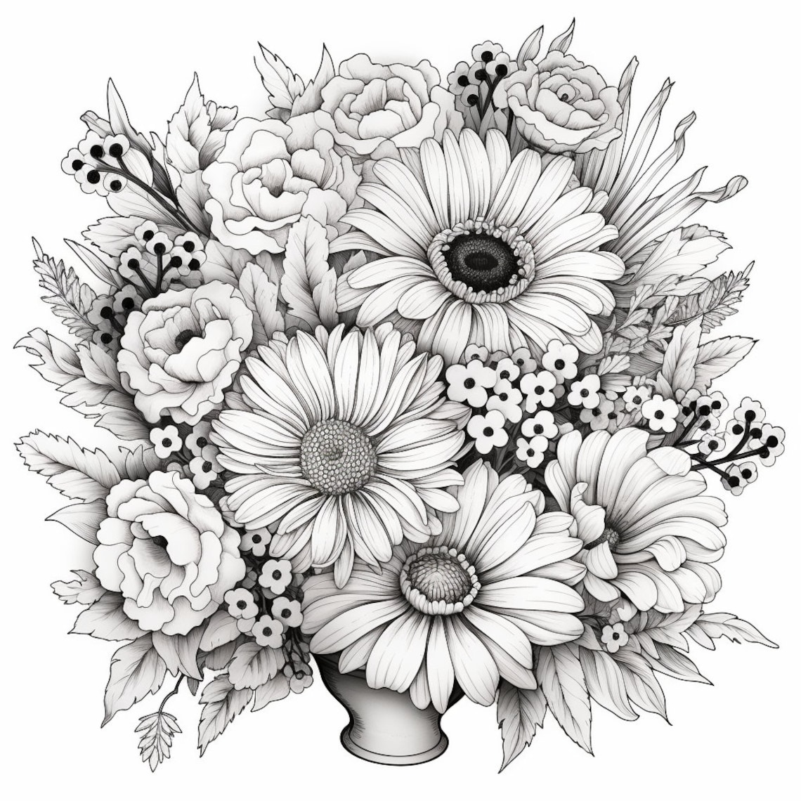 Floral Coloring Book, Exquisite Bouquets PDF, Digital Download ...