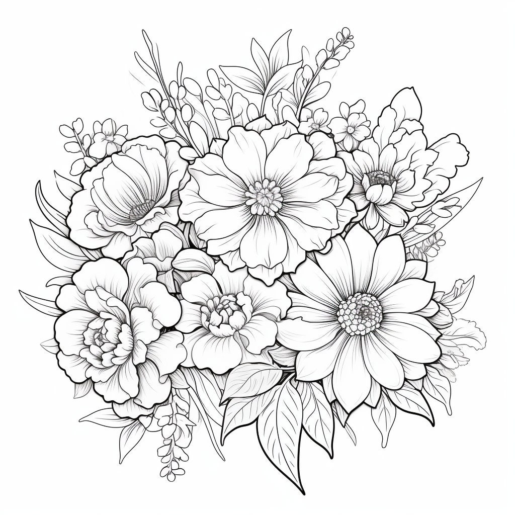 Floral Coloring Book, Exquisite Bouquets PDF, Digital Download ...