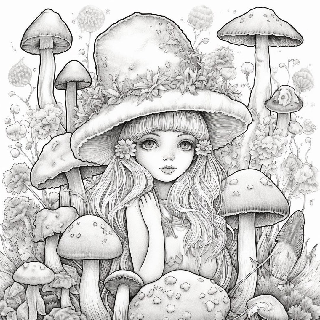 Fairy Mushroom Princess Coloring, Adult Book, Digital PDF Download ...
