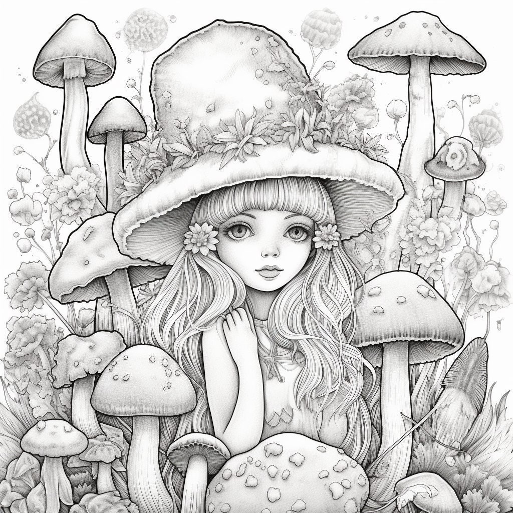 Fairy Mushroom Princess Coloring, Adult Book, Digital PDF Download ...